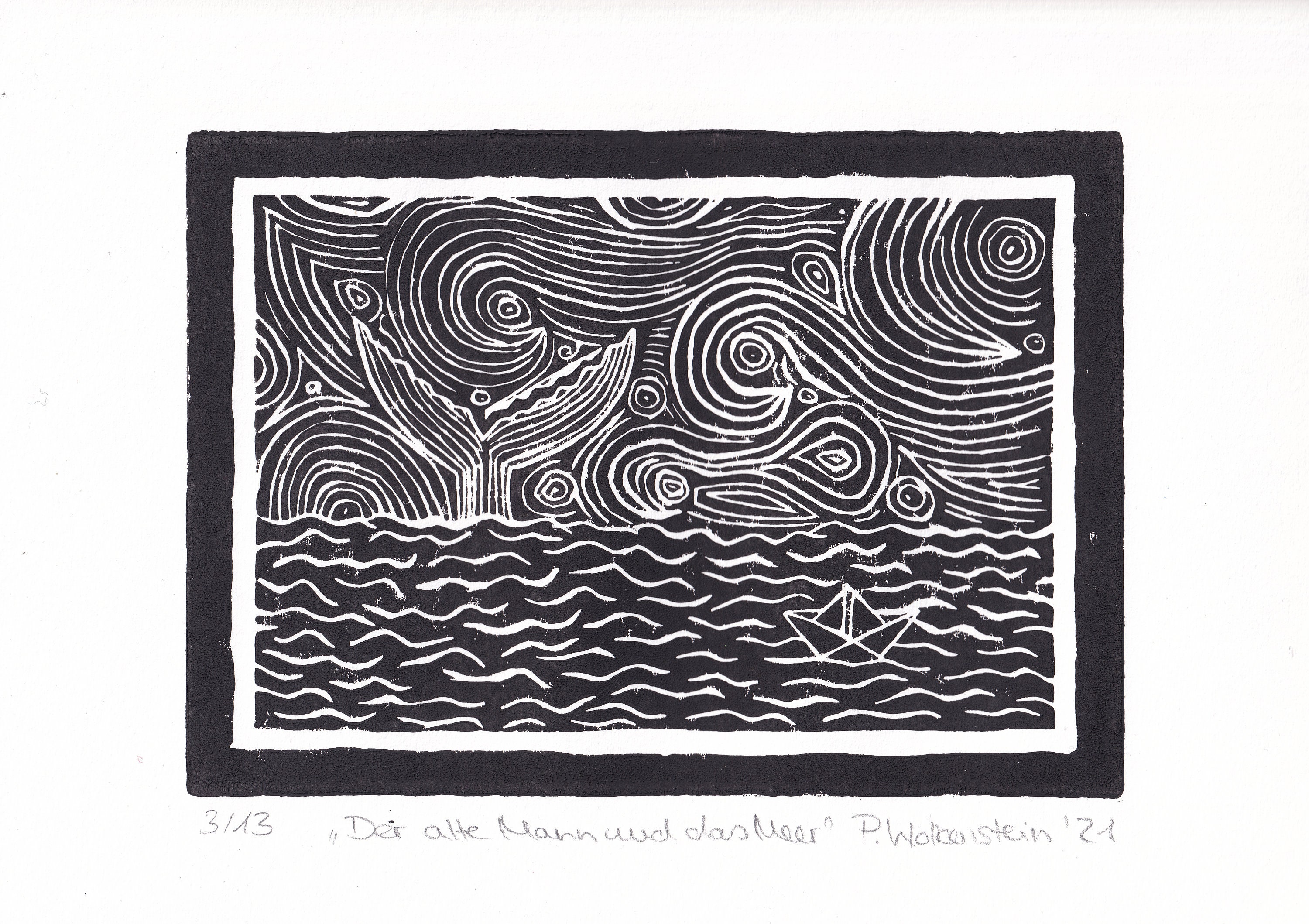 Der alte Mann und das Meer / limitierter A4 Linoldruck - Etsy.de