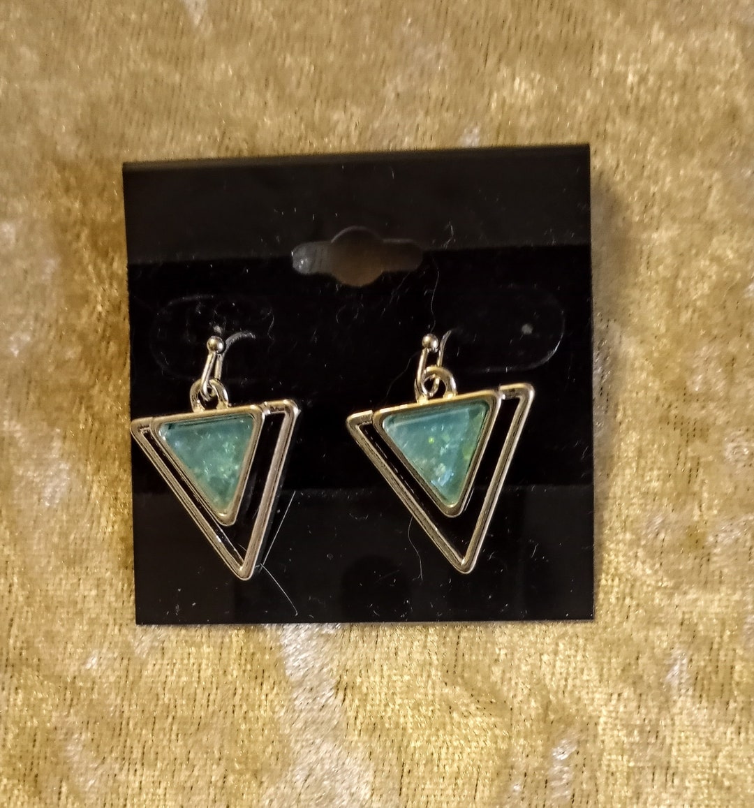 Double Triangle Shaped Drop Earrings With Sparkling Resin on Inner ...