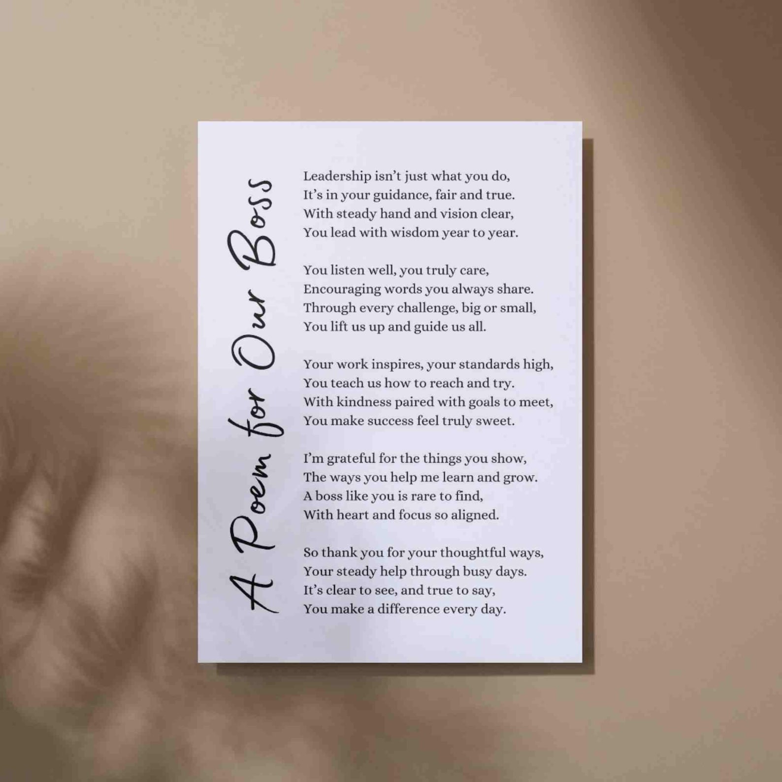 Boss Poem Gift Card Printable Wall Art Appreciation Gift for Manager ...