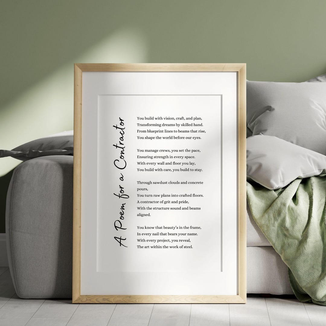 Contractor Poem Gift Card Printable Wall Art Appreciation Gift Builder ...