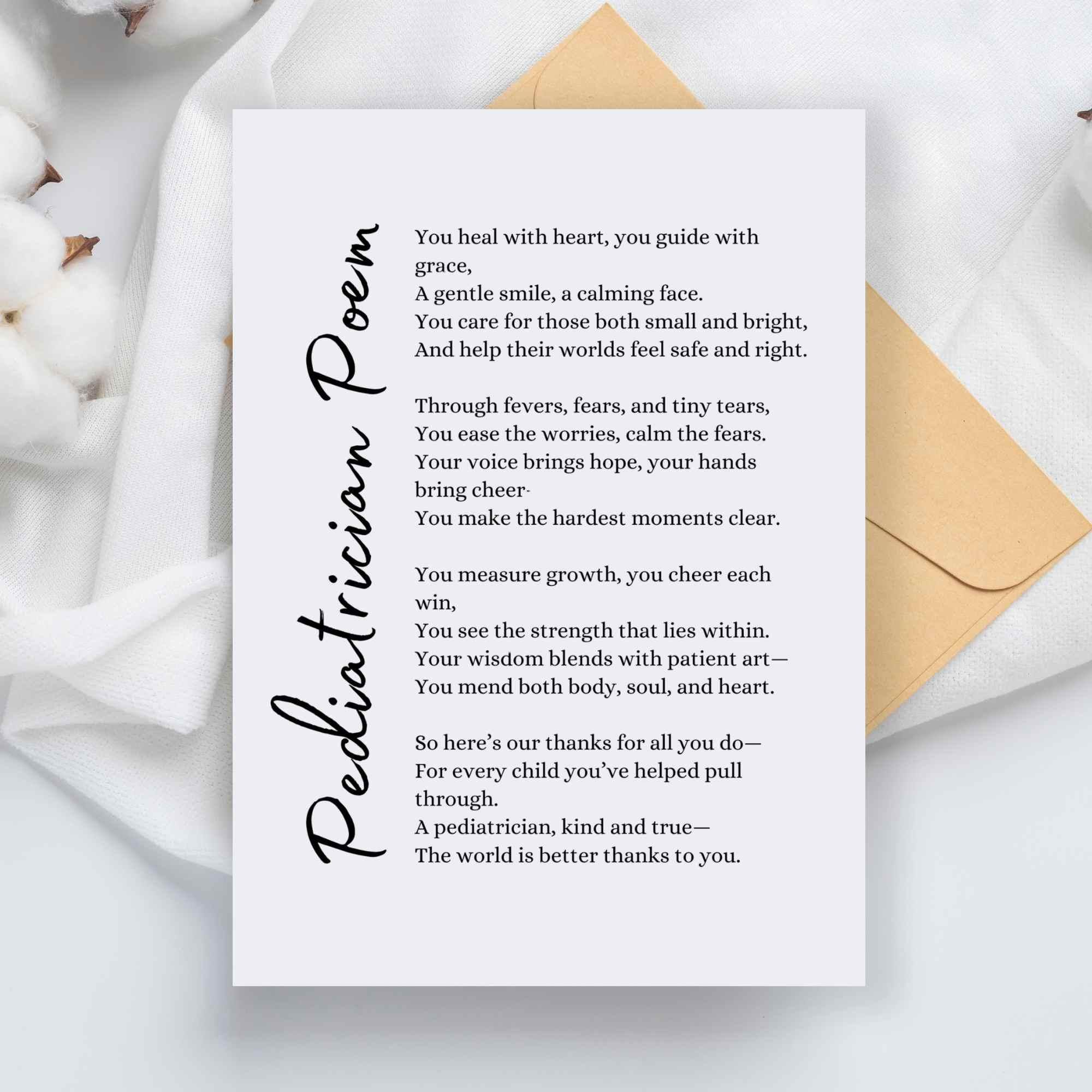 Pediatrician Poem Gift Card Printable Wall Art Appreciation Gift for ...