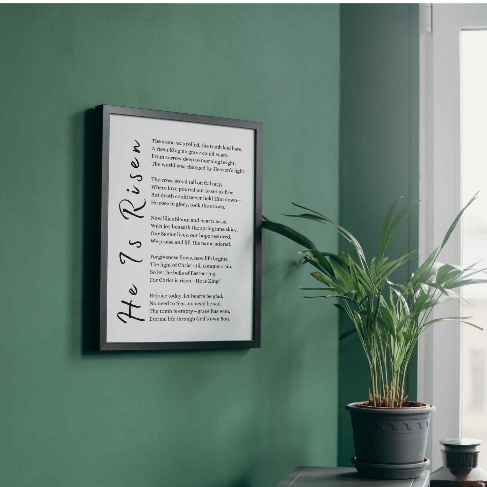 Easter Poem Printable, Christian Easter Wall Art, He is Risen Poem ...