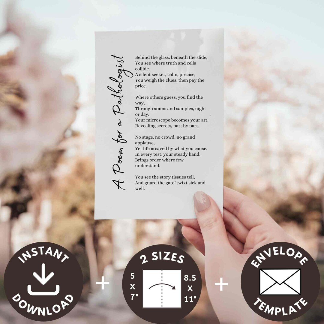 Pathologist Gift Card Printable Poem Doctor Appreciation Card for ...