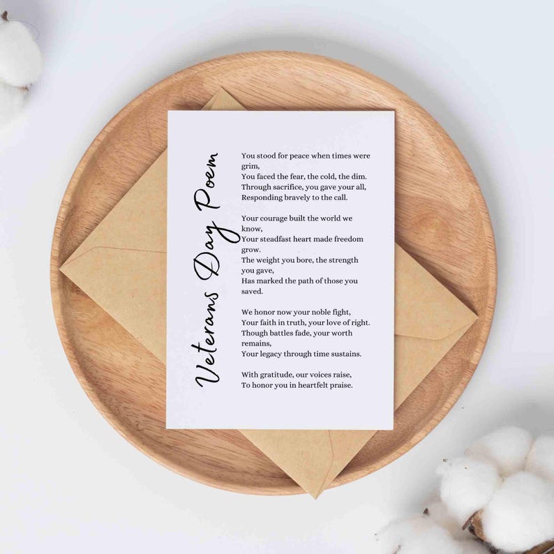 Veterans Day Poem Gift Card Printable Wall Art Appreciation Gift for ...