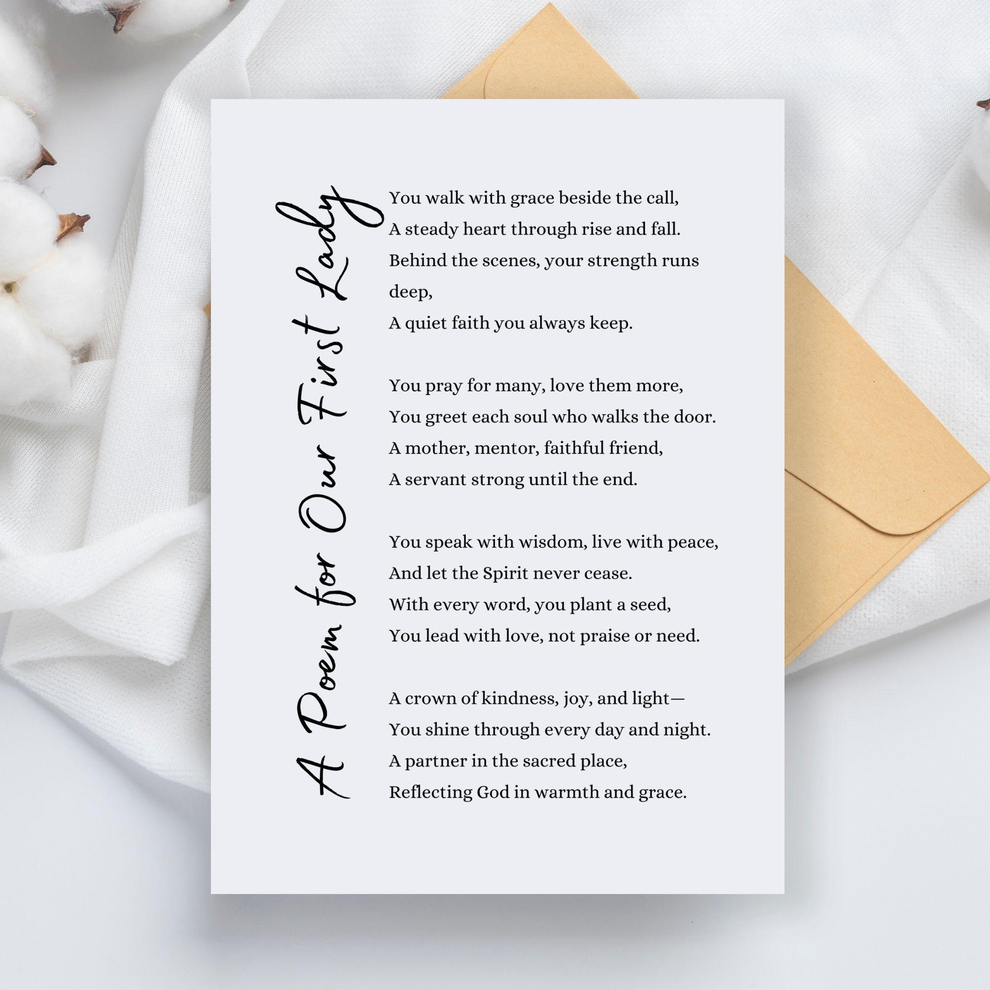 First Lady Poem Gift Card Pastor’s Wife Printable Wall Art Appreciation ...