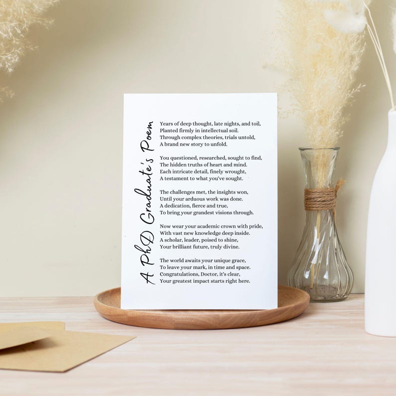 Phd Graduate Poem Gift Card Printable Wall Art Graduation Keepsake Gift ...