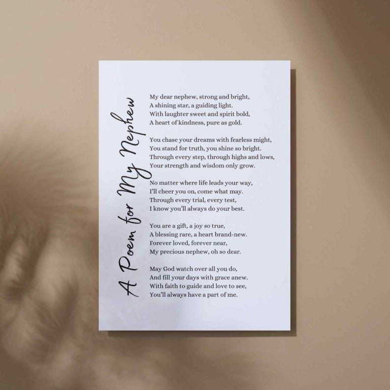 Nephew Poem Appreciation Gift From Auntie or Uncle Nephew Poetry Wall ...