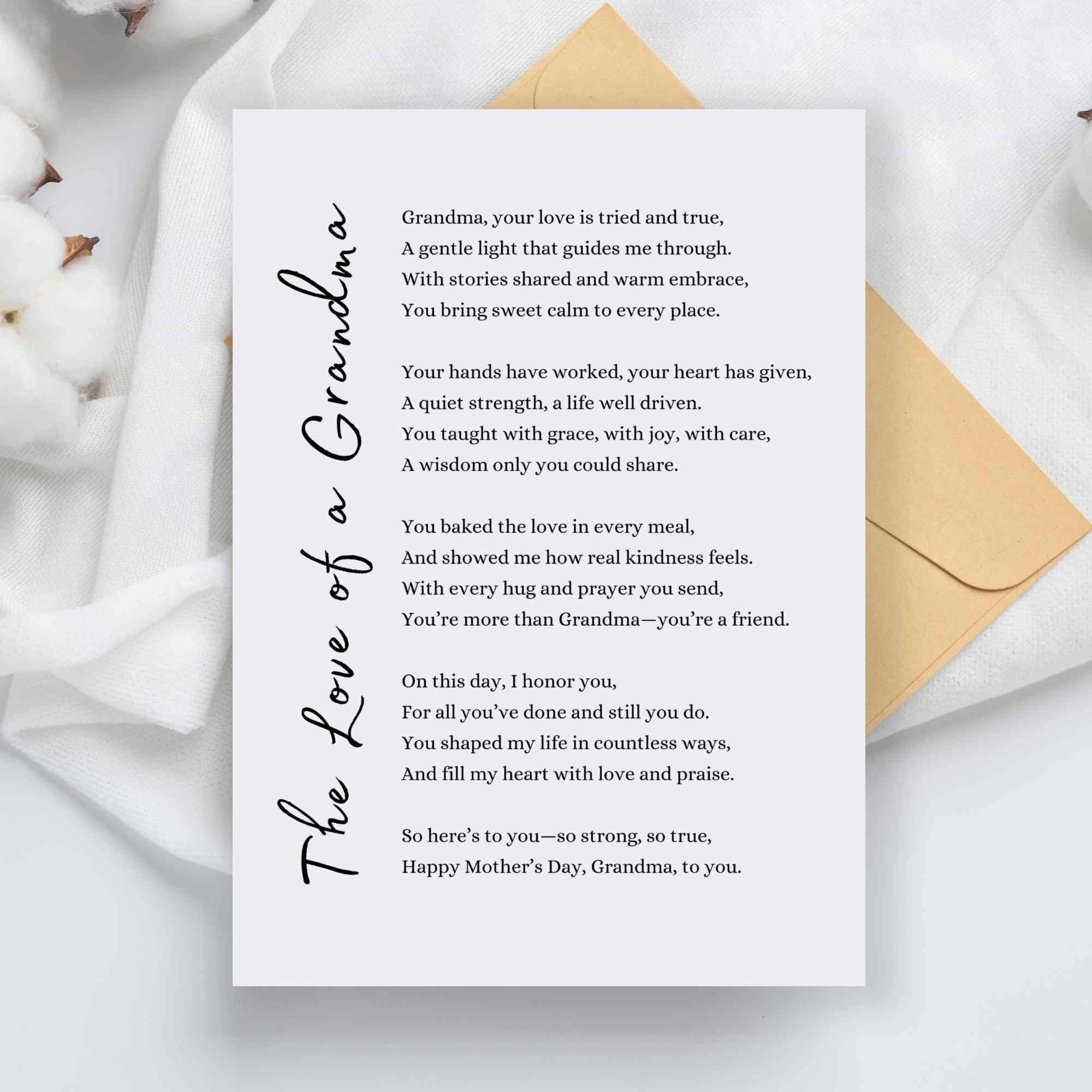Mother’s Day Poem for Grandma Printable Gift From Grandkids Sentimental ...