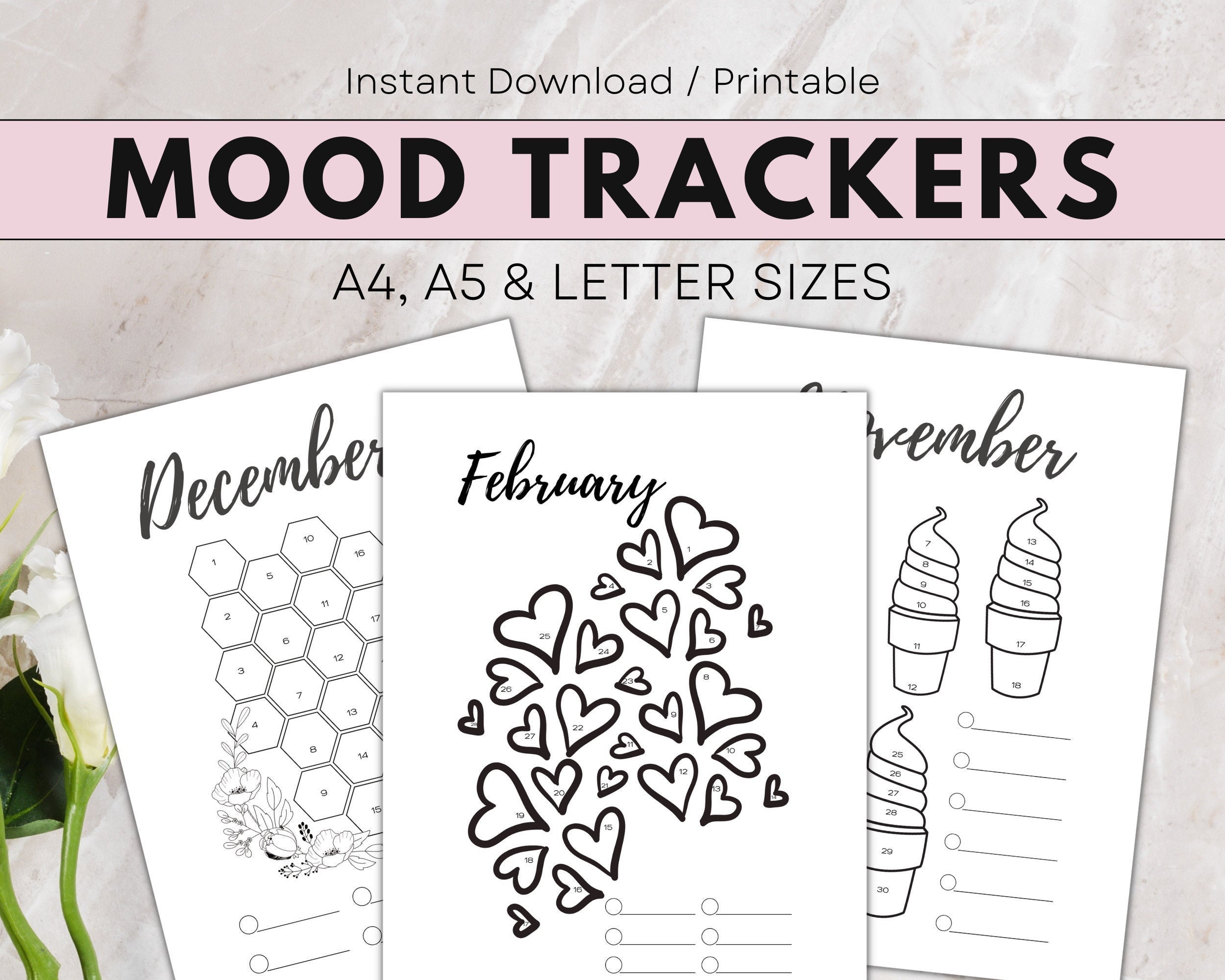 12 Mood Tracker Journal Printables Gift, Regulate Emotions, Daily ...