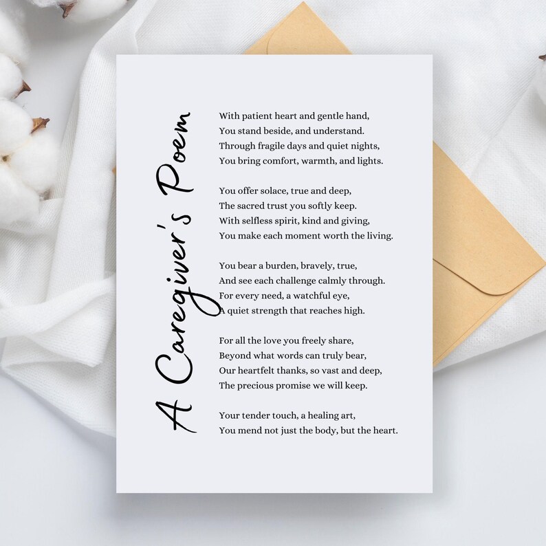 Caregiver Poem Gift Card Printable Wall Art Appreciation Gift for Home ...