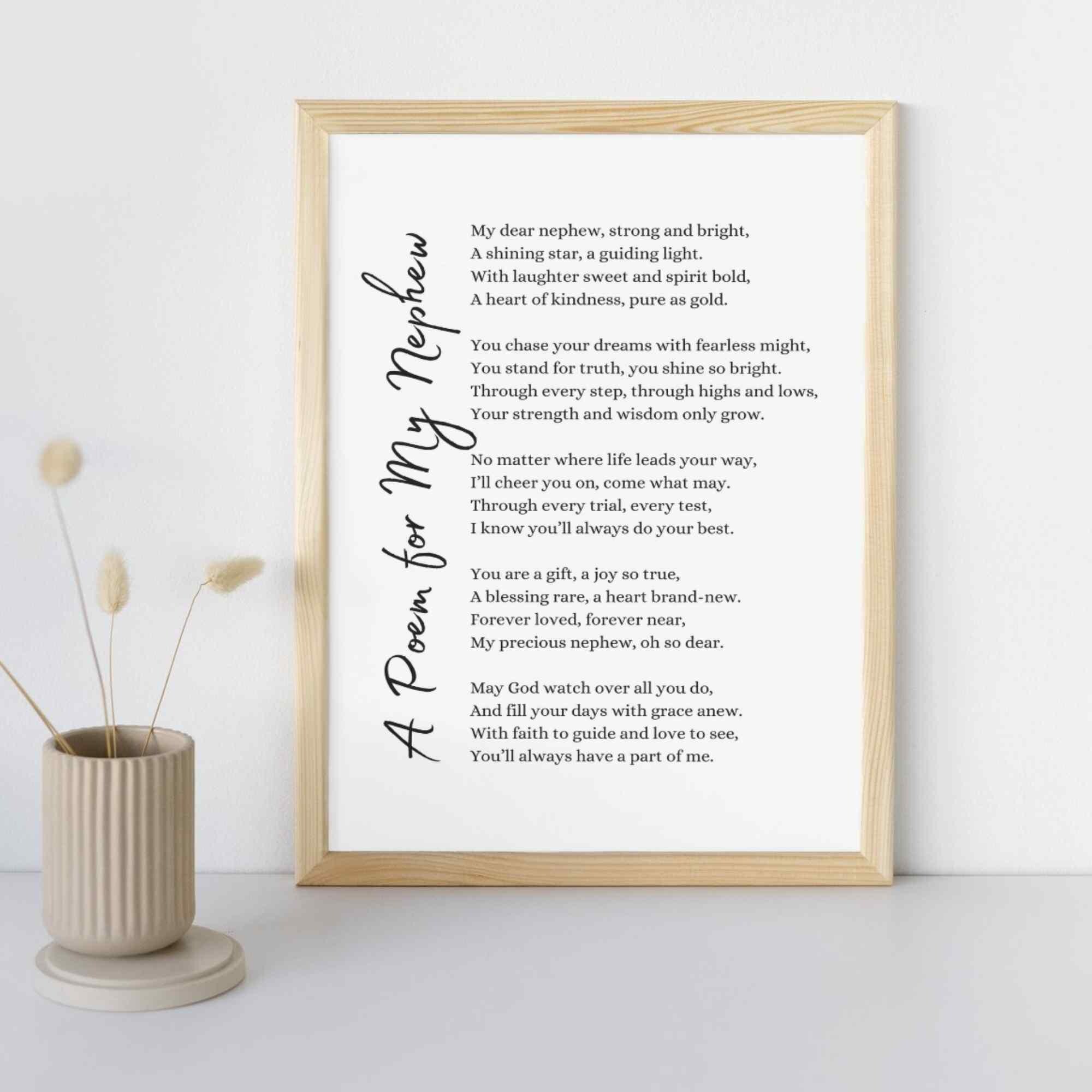 Nephew Poem Appreciation Gift From Auntie or Uncle Nephew Poetry Wall ...