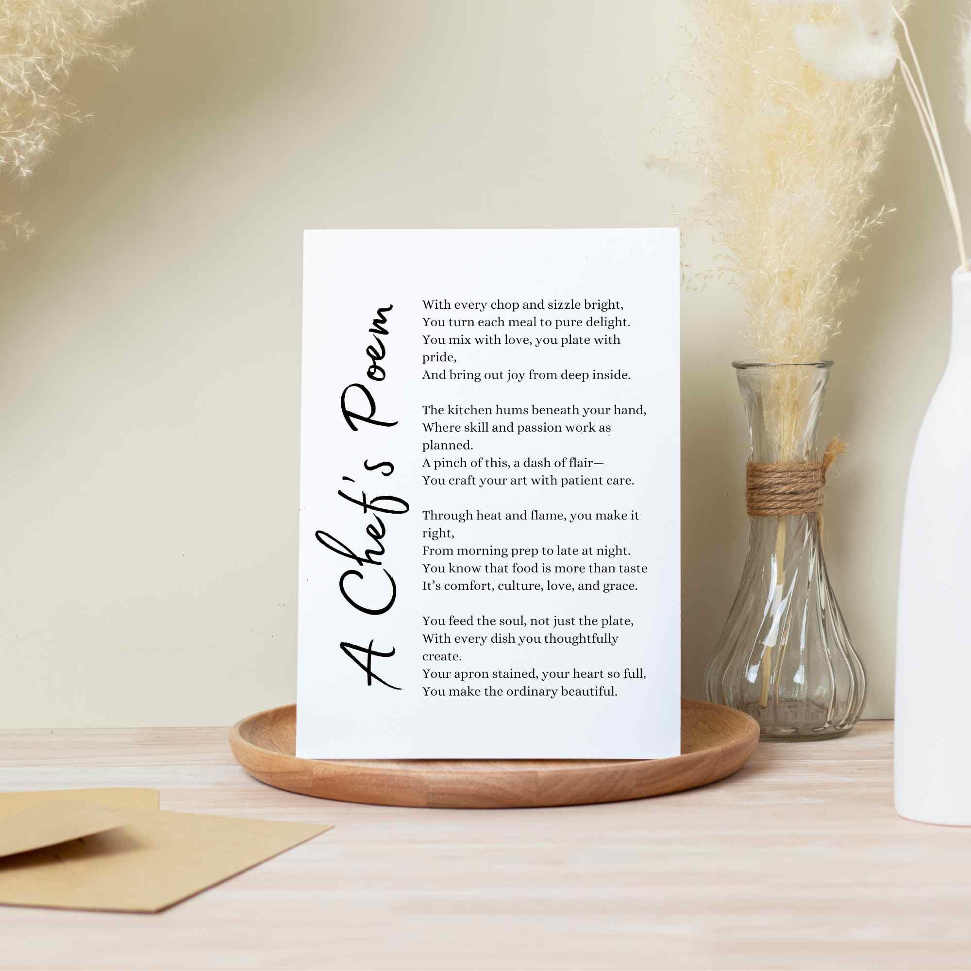 Chef Poem Appreciation Gift Executive Chef Poetry Wall Art Print ...