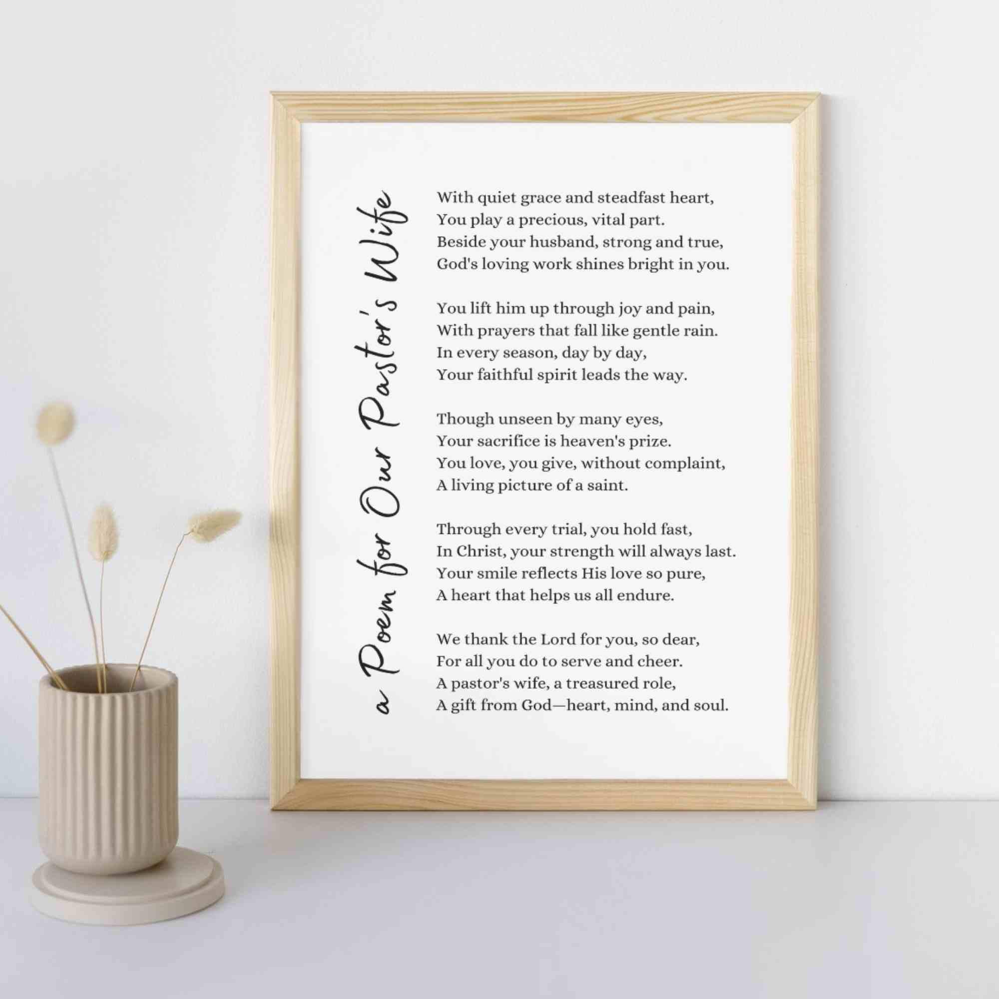 Pastor’s Wife Appreciation Poem, Pastor’s Wife Gift, Poetry Wall Art ...