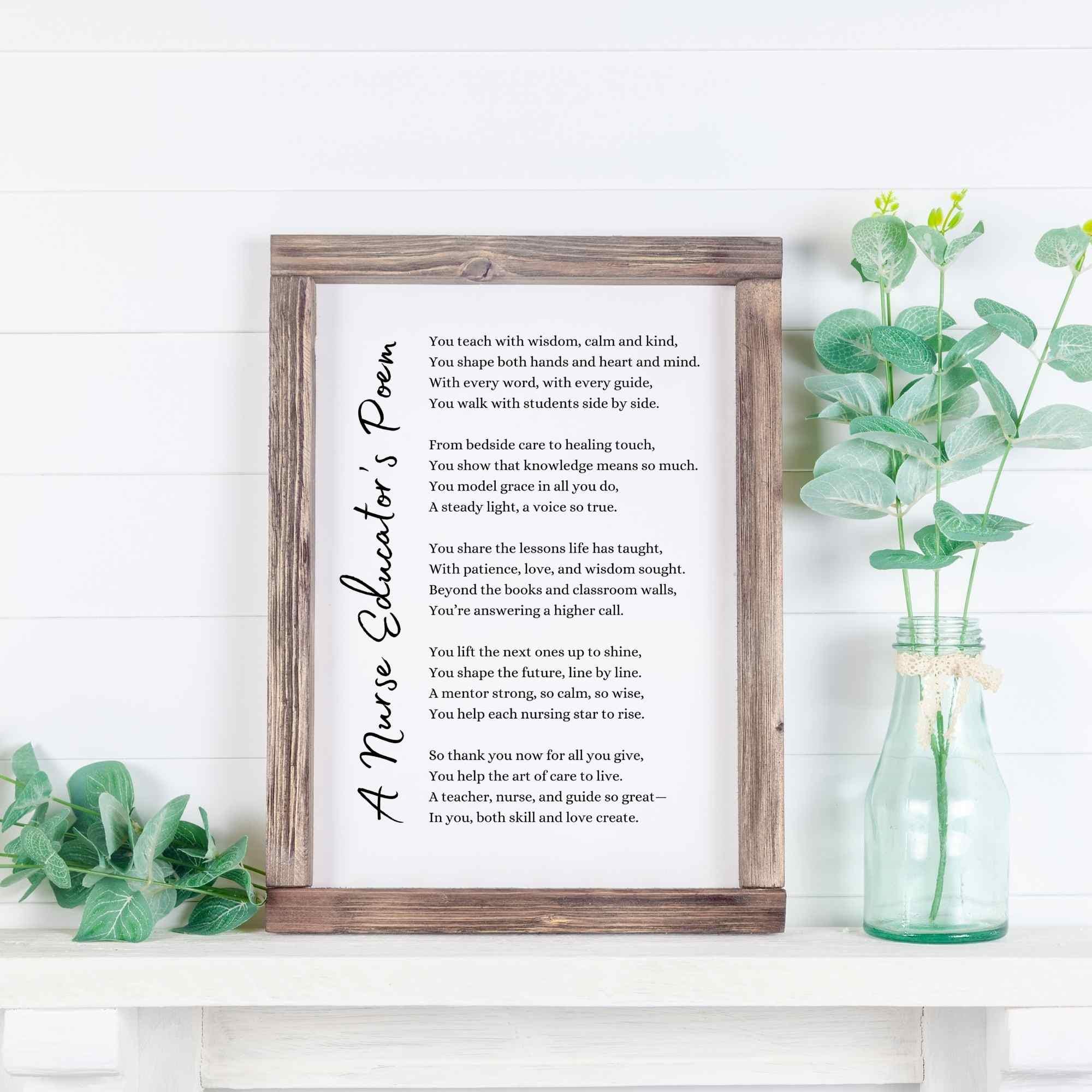 Nurse Educator Poem Appreciation Gift Nursing Instructor Poetry Wall ...