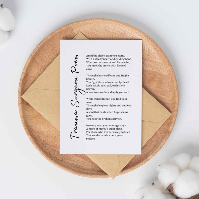 Trauma Surgeon Poem Gift Card Printable Wall Art Appreciation Gift for ...