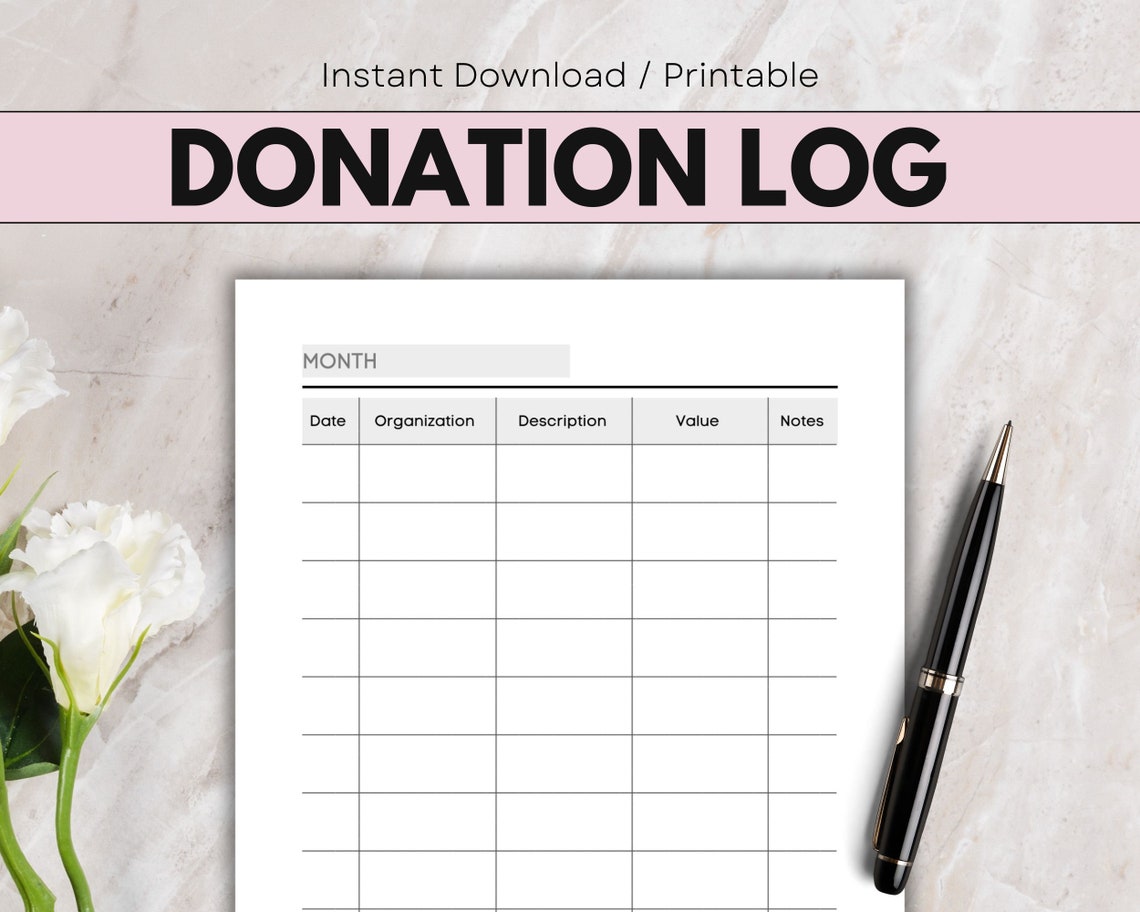 Donation Log Printable, Charitable Sheet, Tithe Form, Business ...