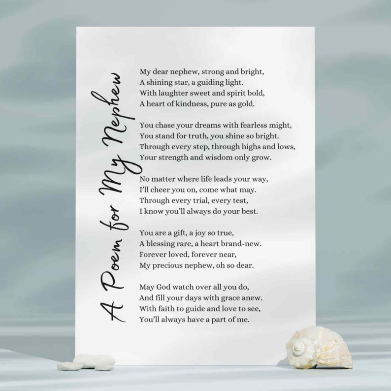 Nephew Poem Appreciation Gift From Auntie or Uncle Nephew Poetry Wall ...
