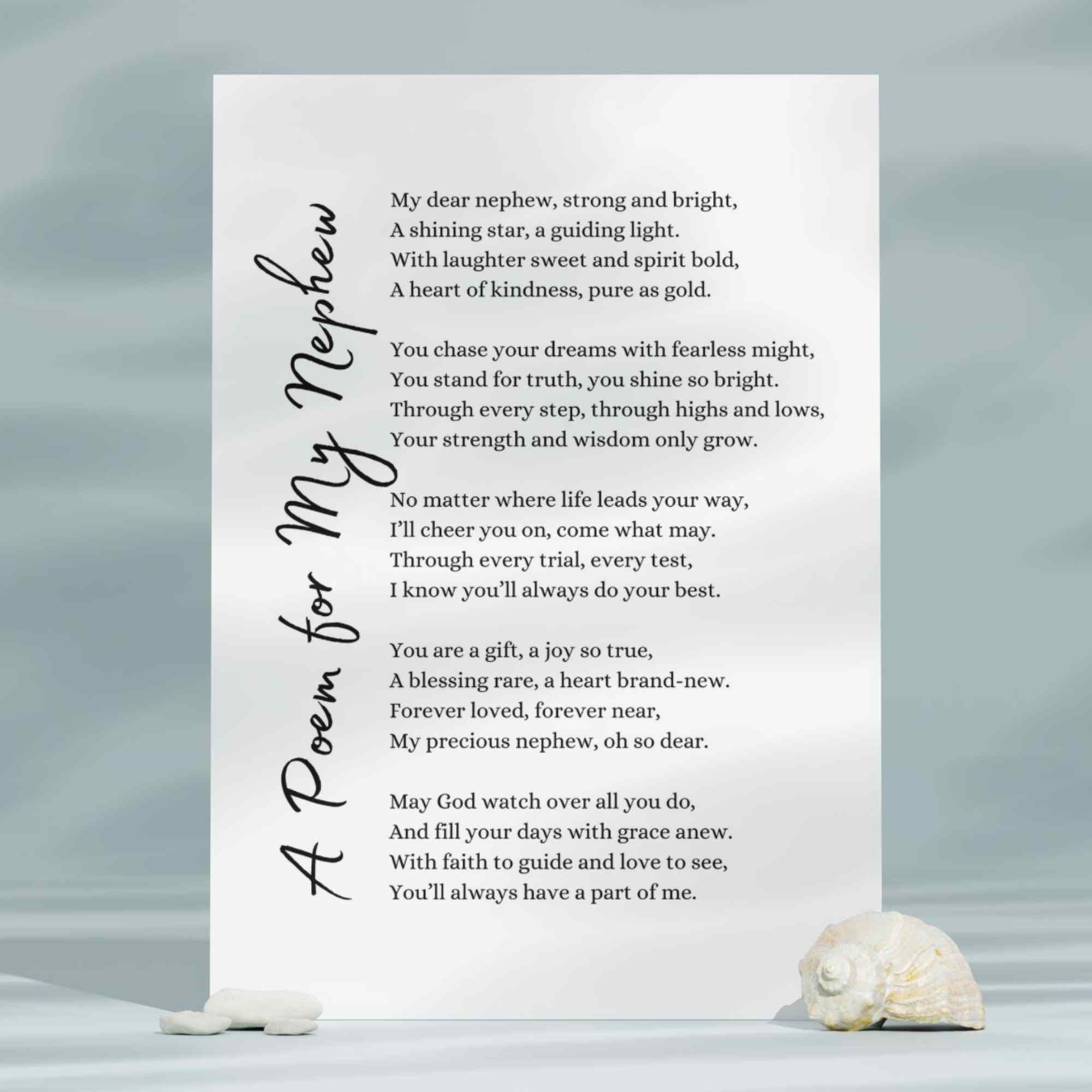 Nephew Poem Appreciation Gift From Auntie or Uncle Nephew Poetry Wall ...