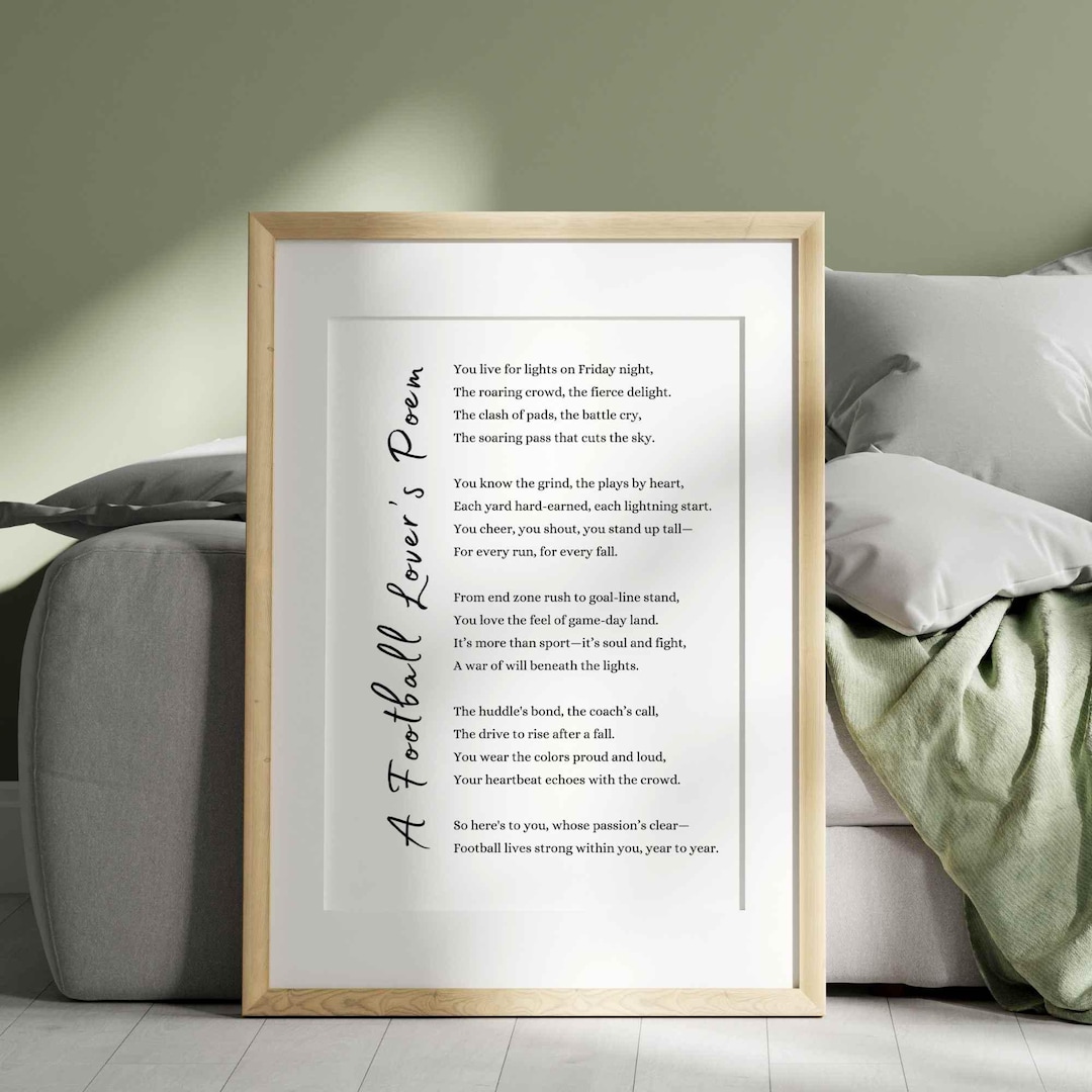 Football Poem Gift Card Printable Wall Art Appreciation Gift Player ...