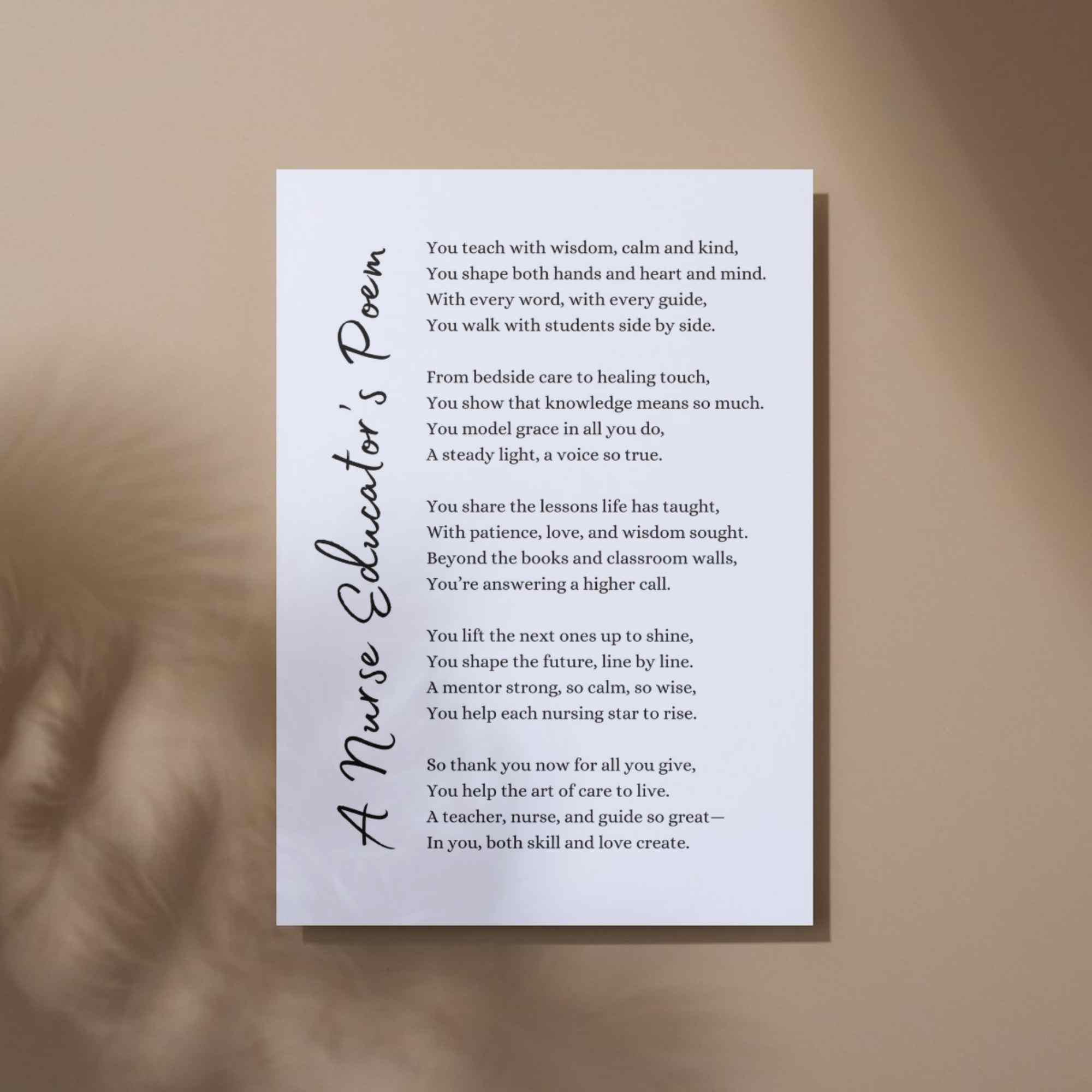 Nurse Educator Poem Appreciation Gift Nursing Instructor Poetry Wall ...