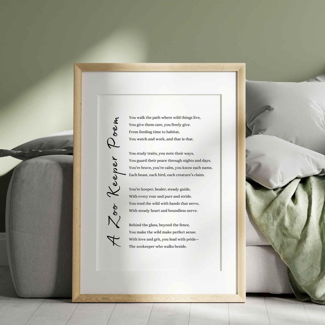 Zoo Keeper Poem Appreciation Gift Animal Care Poetry Wall Art Print ...