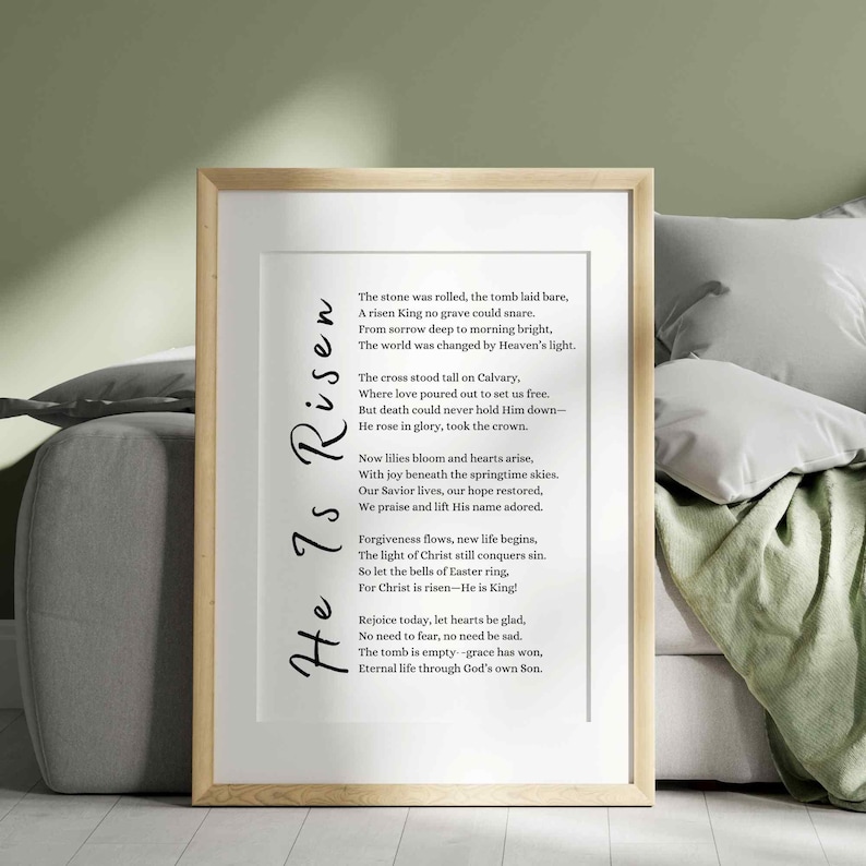 Easter Poem Printable, Christian Easter Wall Art, He is Risen Poem ...