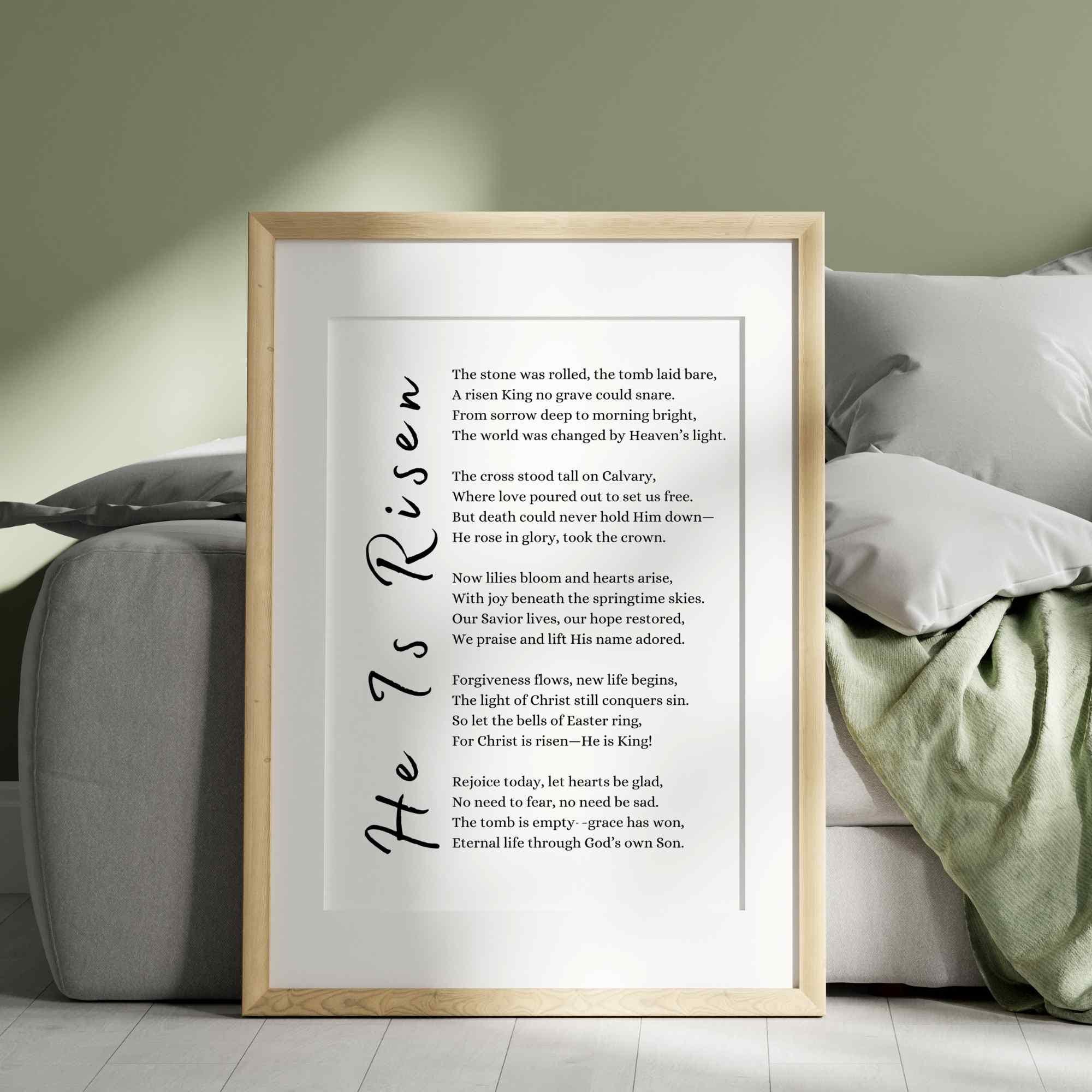Easter Poem Printable, Christian Easter Wall Art, He is Risen Poem ...