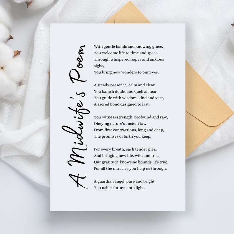 Midwife Poem Gift Card Printable Wall Art Appreciation Gift for Birth ...
