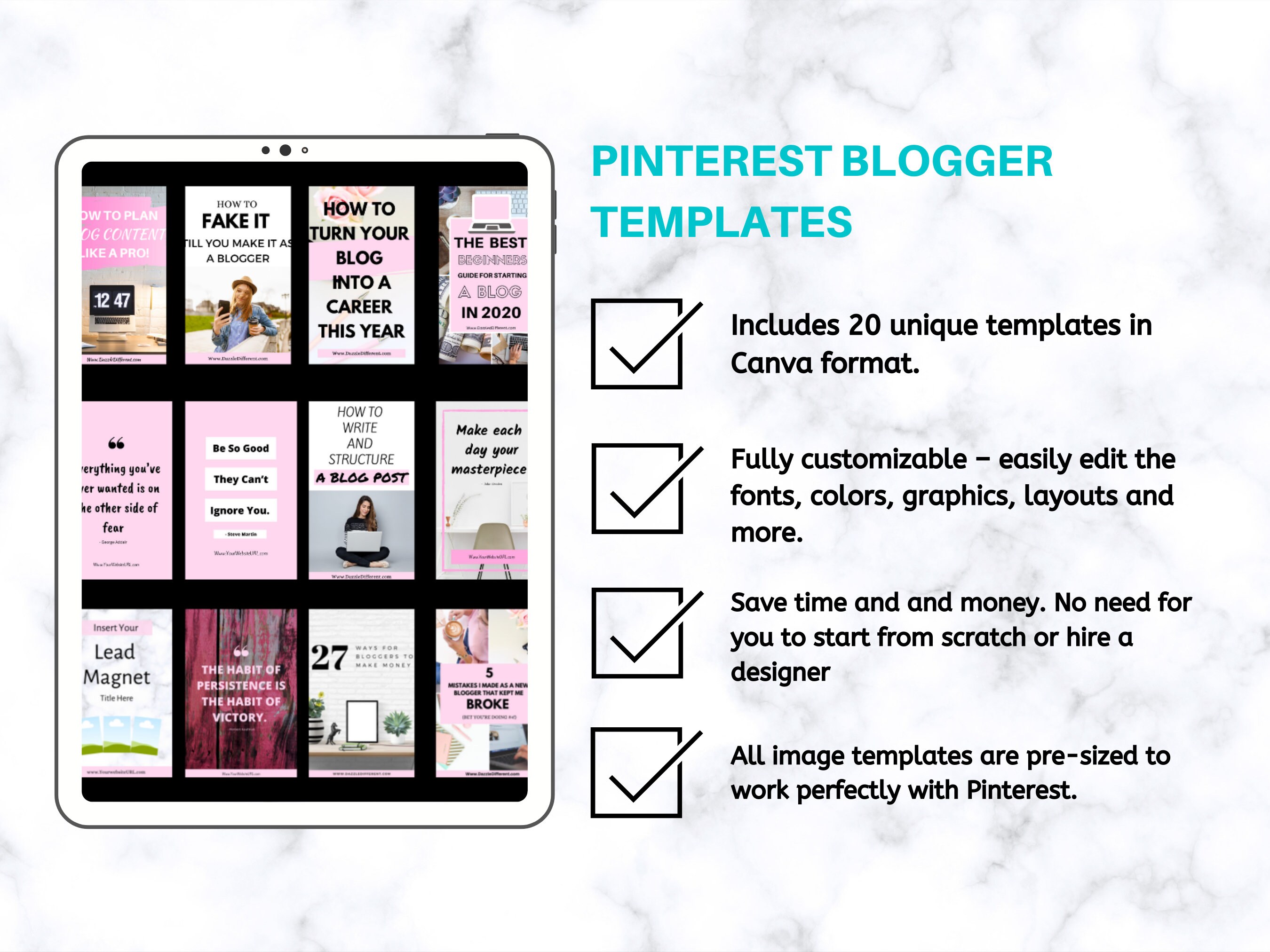 20 Pinterest Pin Blogger Templates Editable in Canva Lead - Etsy