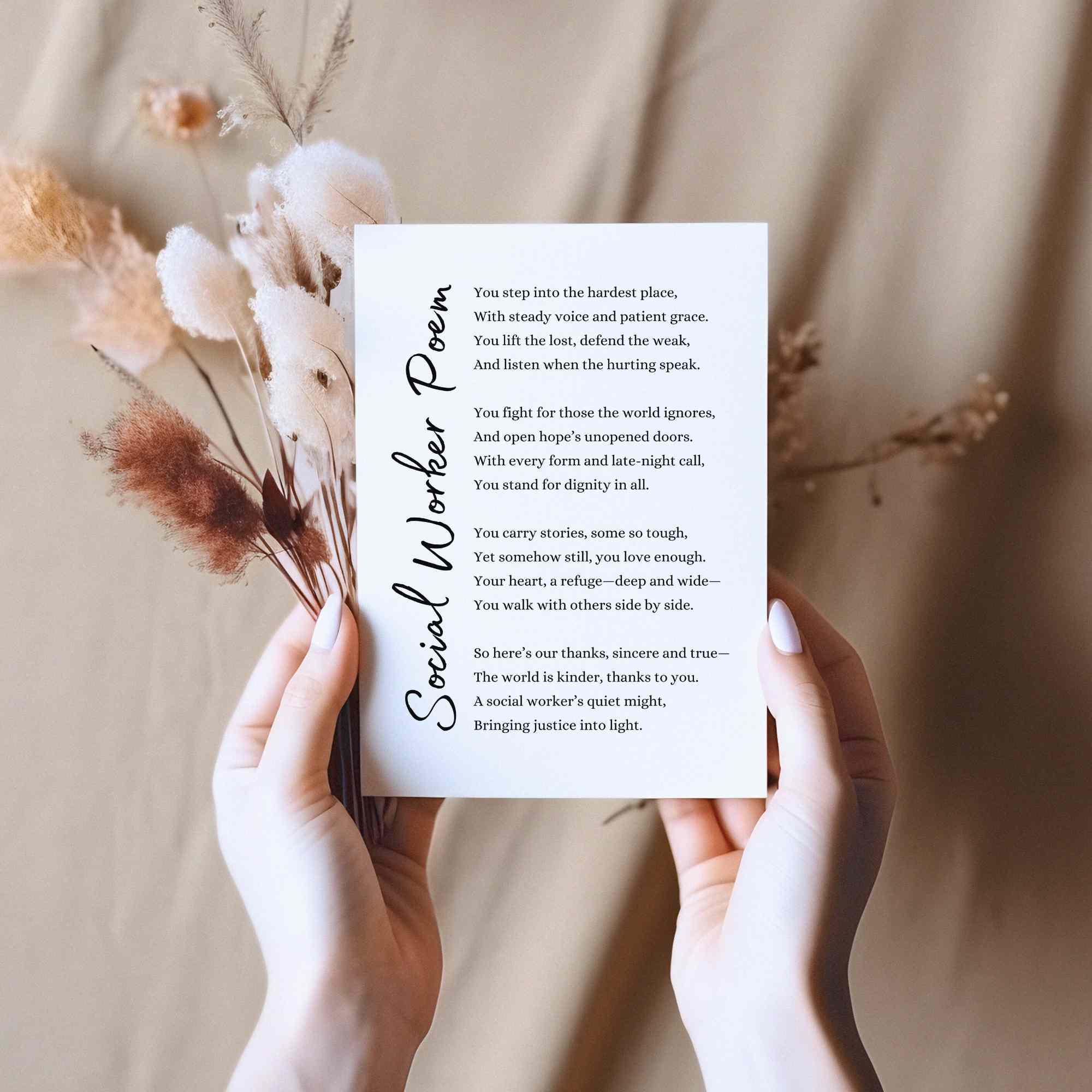 Social Worker Poem Gift Card Printable Wall Art Appreciation Gift for ...