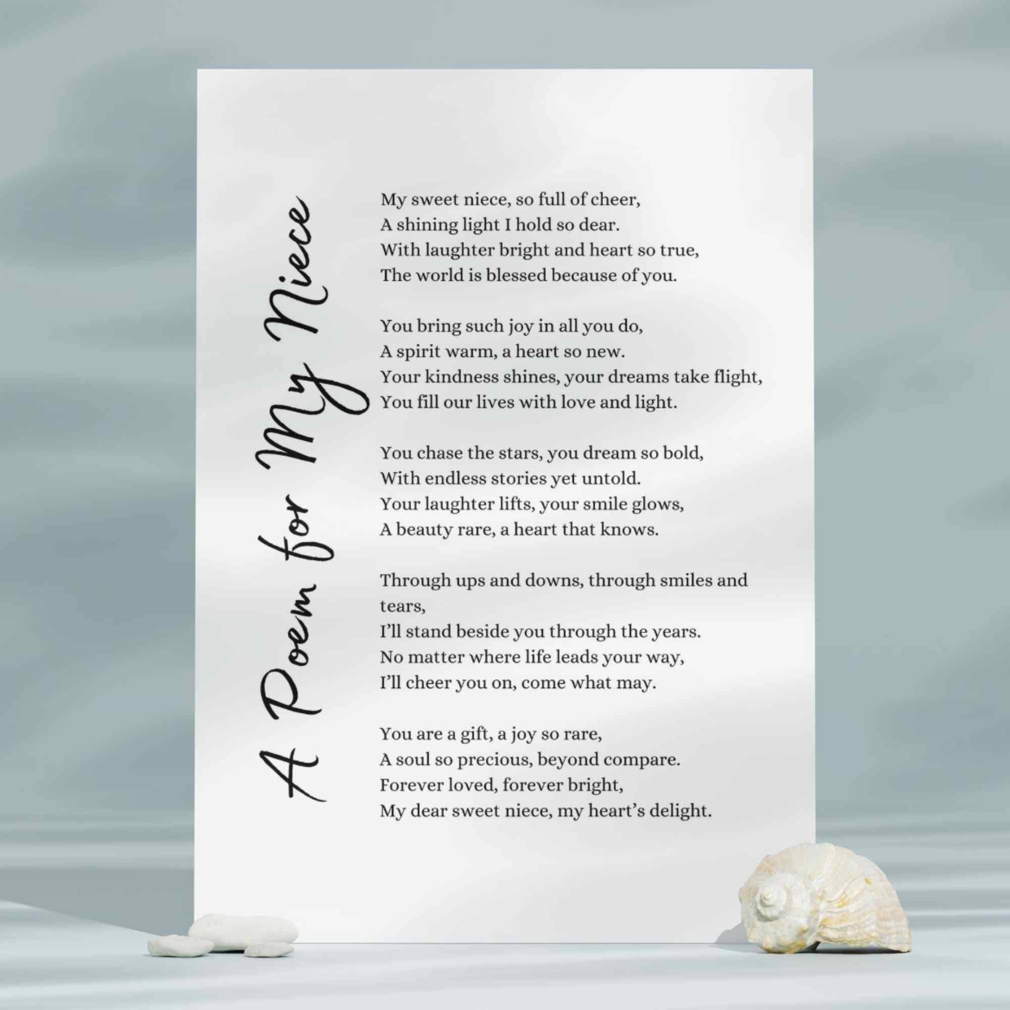 Niece Poem Appreciation Gift From Auntie or Uncle Niece Poetry Wall Art ...
