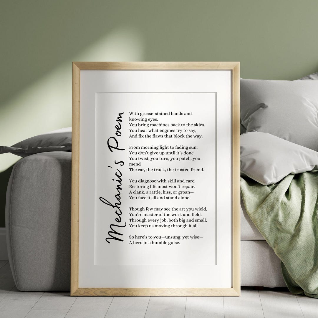 Mechanic Poem Printable Wall Art Gift for Auto Technician or Car Repair ...