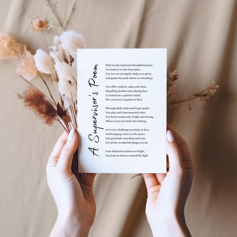 Supervisor Poem Gift Card Printable Wall Art Appreciation Gift for Team ...