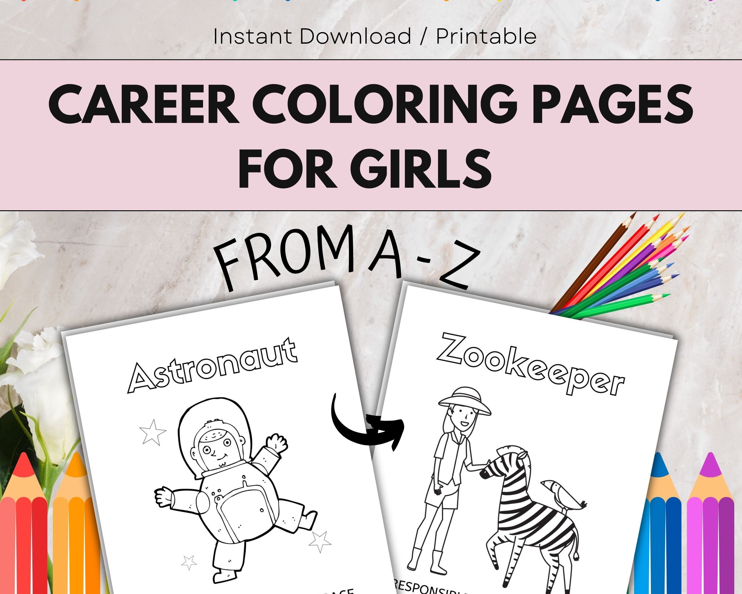 A to Z Career Coloring Pages for Girls, A-Z Printable, Abc Alphabet ...