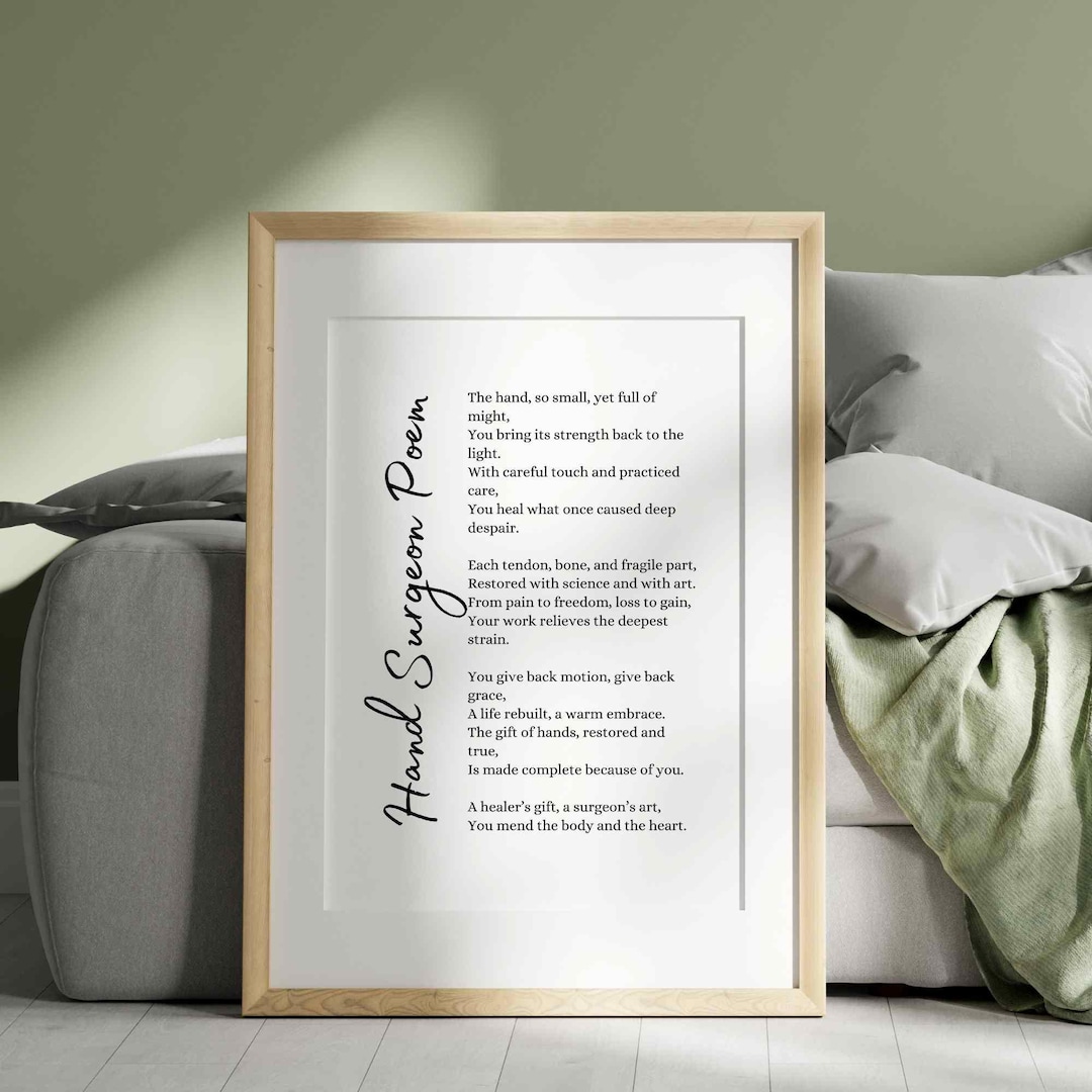 Hand Surgeon Poem Gift Card Printable Wall Art Appreciation Gift ...
