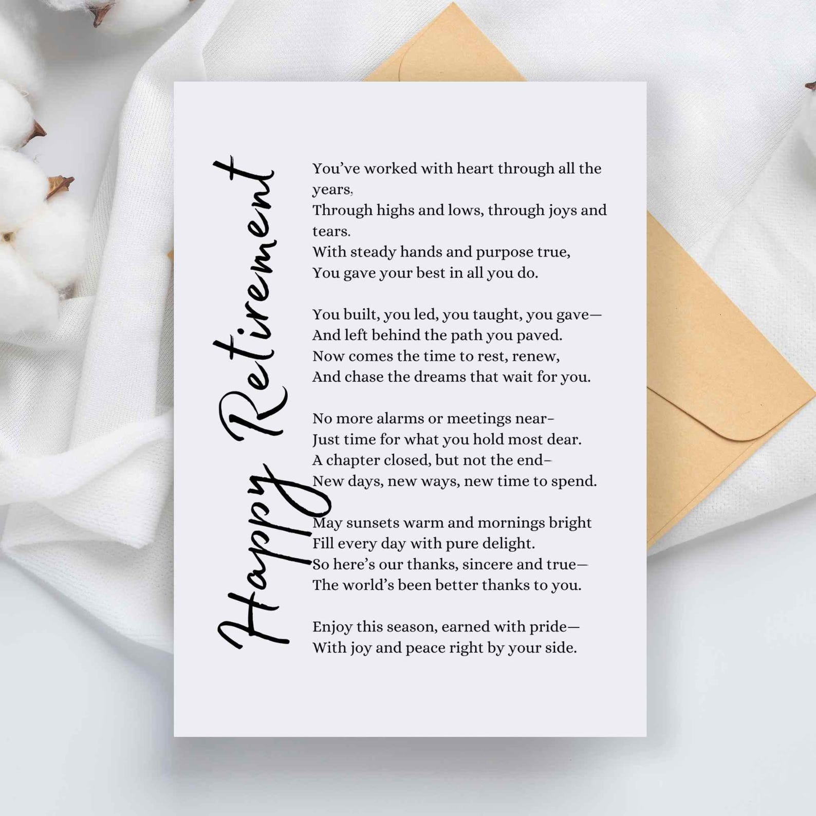Happy Retirement Poem Gift Printable Wall Art for Retiree Appreciation ...