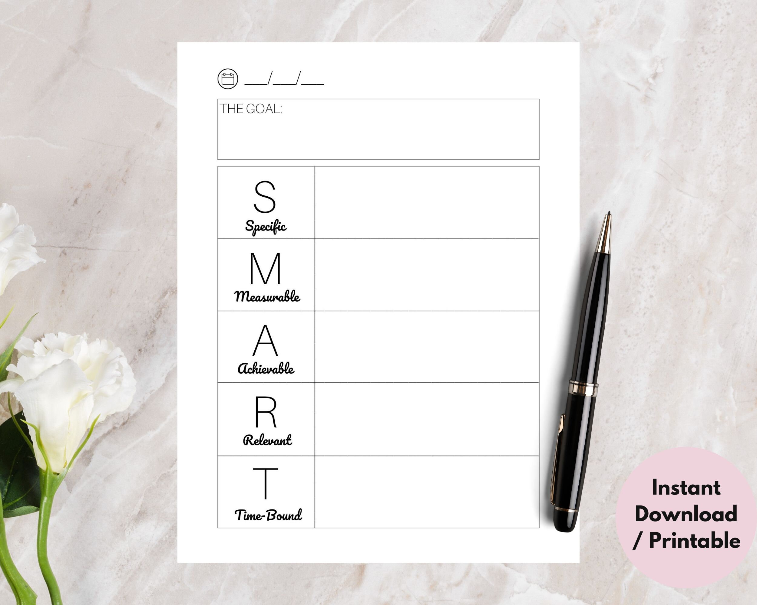 Smart Goal Planner Printable, Simple Goal Setting Worksheet, Goal ...
