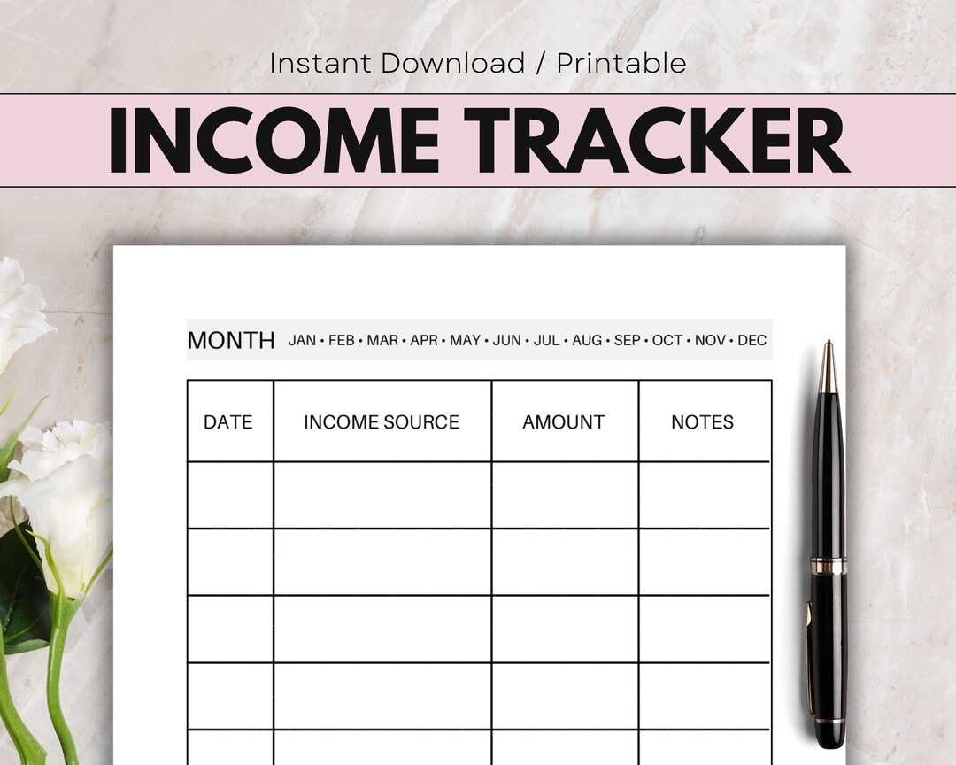 Income Tracker Printable, Monthly Income Tracker, Income Overview Log ...