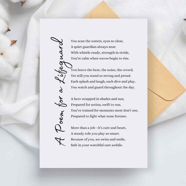 Lifeguard Poem Gift Card Printable Wall Art Appreciation Gift for Beach ...