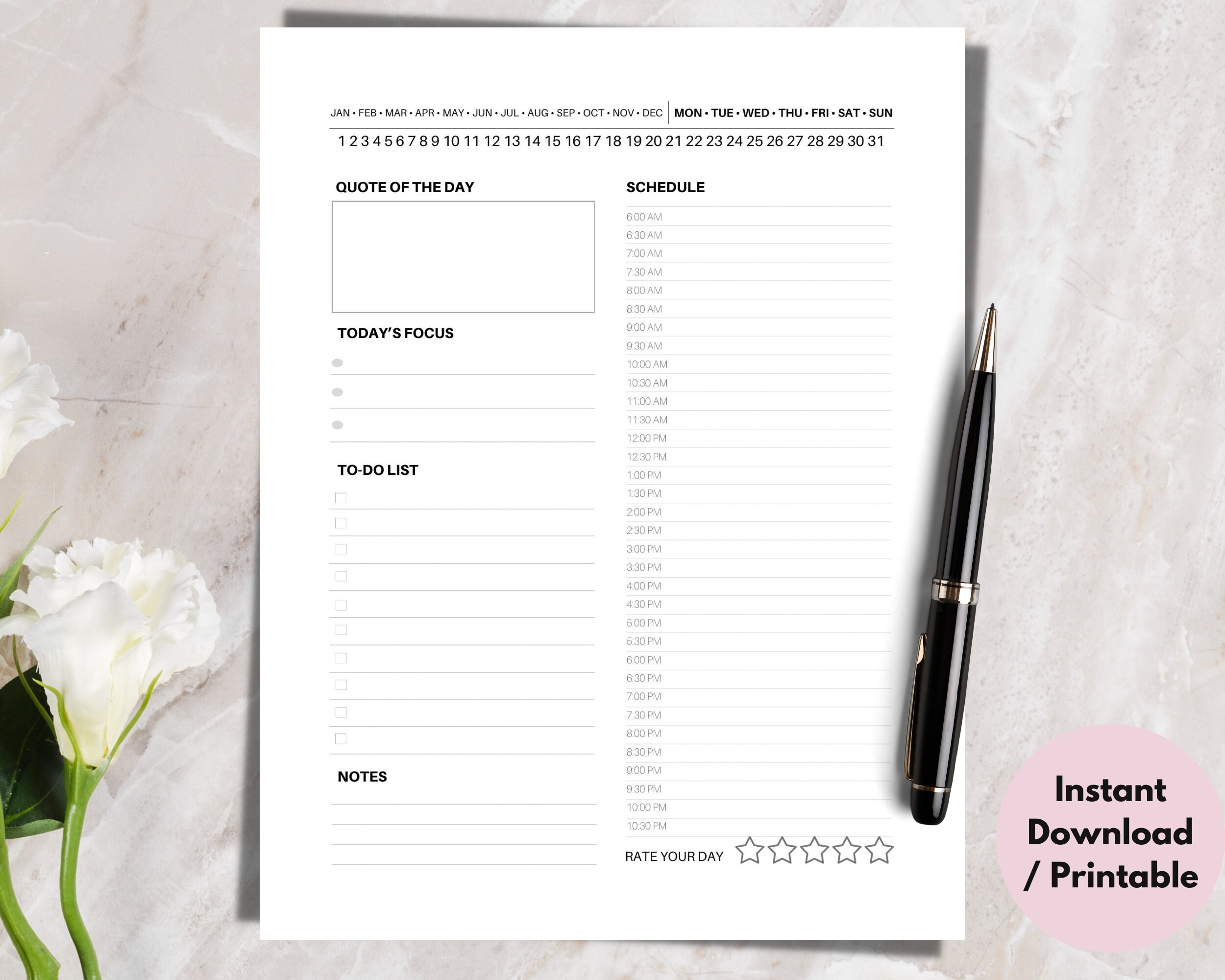 Daily Planner Printable, Work Day Schedule, to Do List for Work/home ...