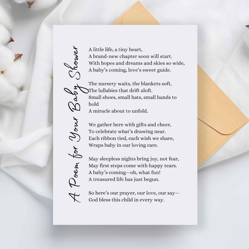 Baby Shower Poem Gift Card Printable Wall Art Sentimental Keepsake New ...