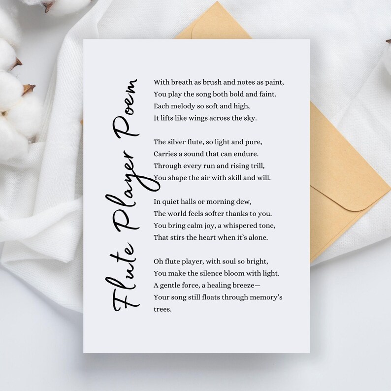 Flute Player Poem Gift Card Printable Wall Art Appreciation Gift for ...