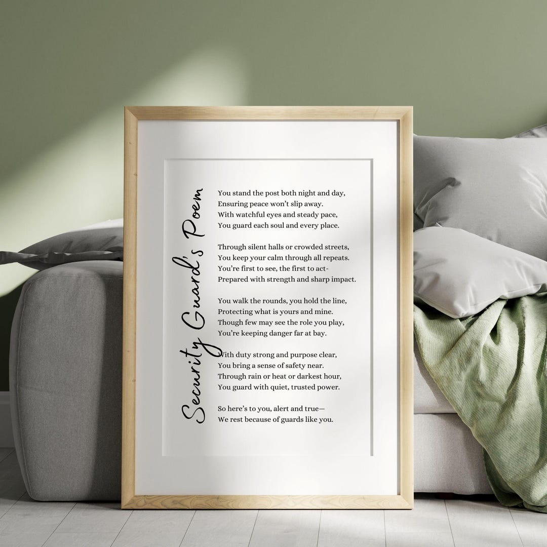 Security Guard Poem Printable Wall Art Gift for Night Watch Officer ...