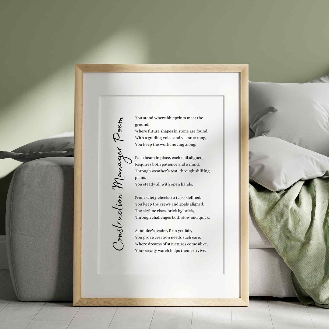 Construction Manager Poem Gift Card Printable Wall Art Appreciation ...
