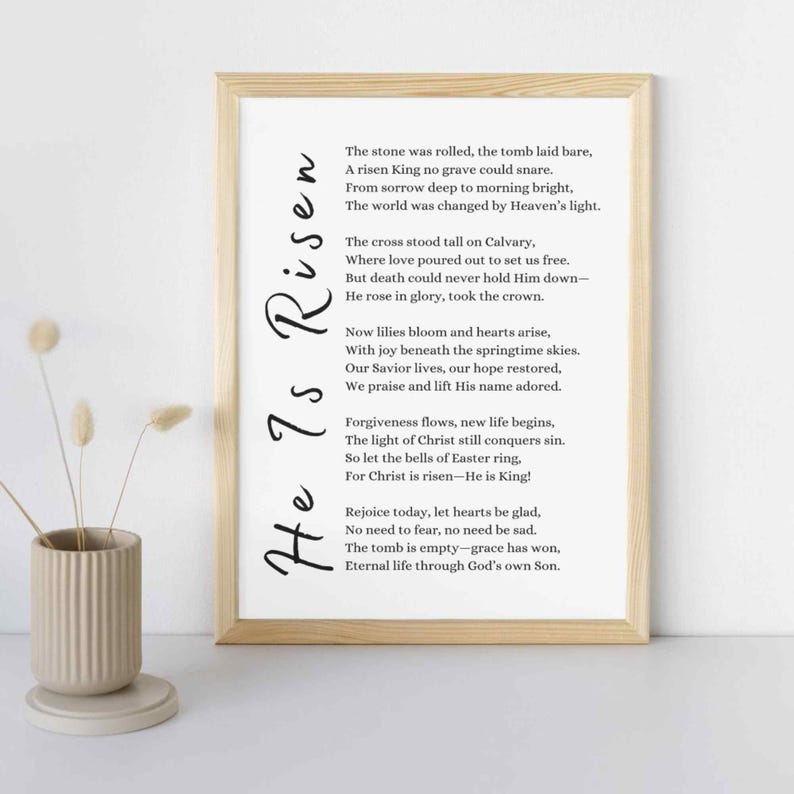Easter Poem Printable, Christian Easter Wall Art, He is Risen Poem ...