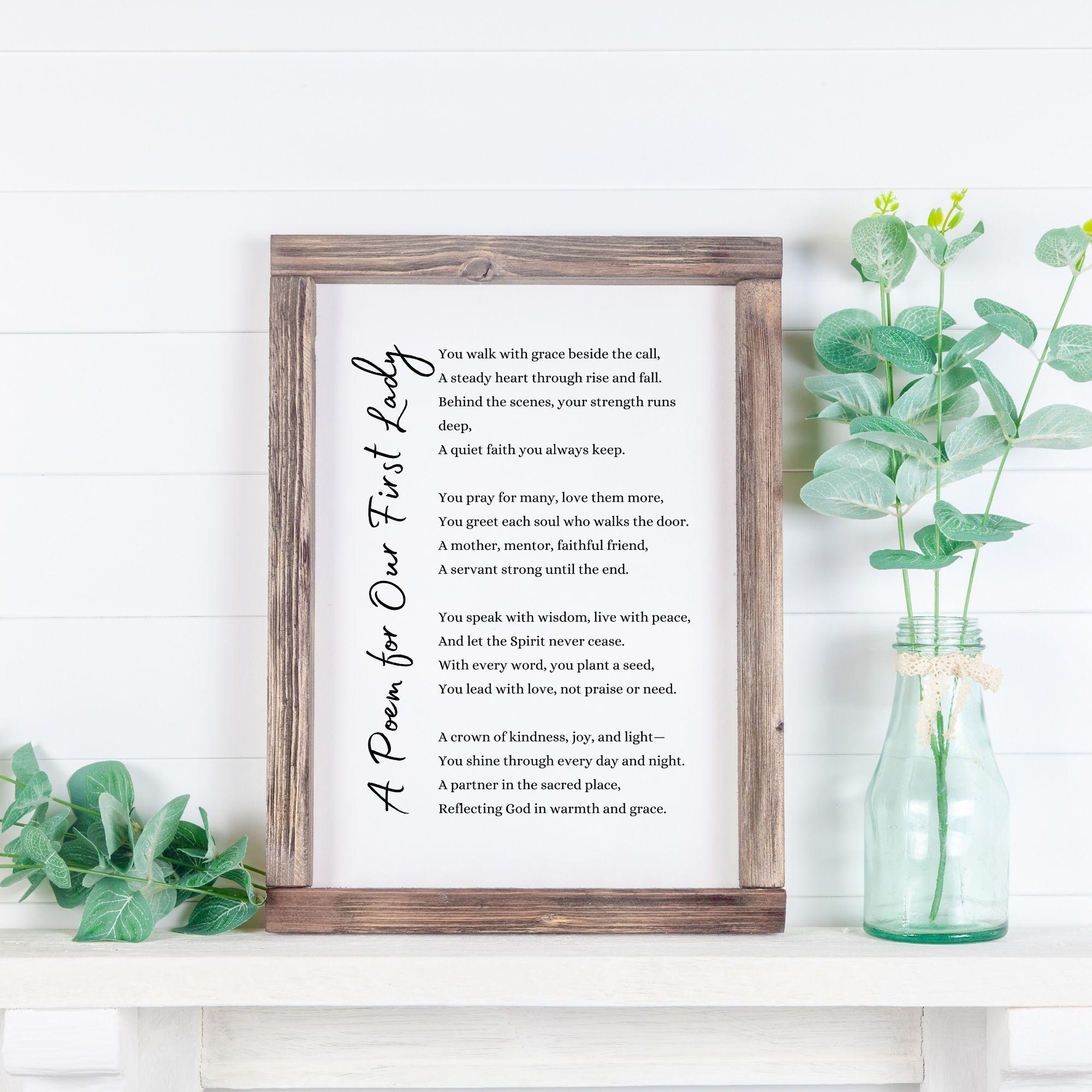 First Lady Poem Gift Card Pastor’s Wife Printable Wall Art Appreciation ...