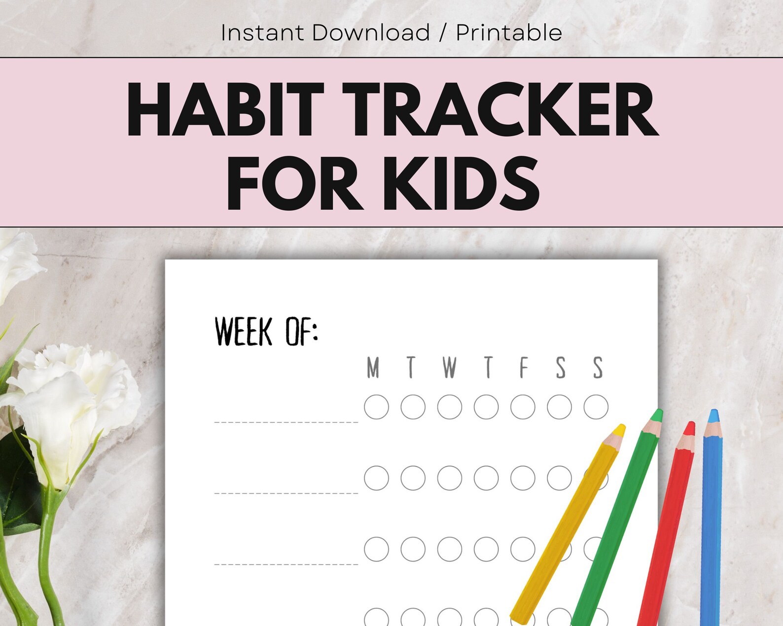 Habit Tracker Printable for Kids, Daily & Weekly Habit Worksheet for ...