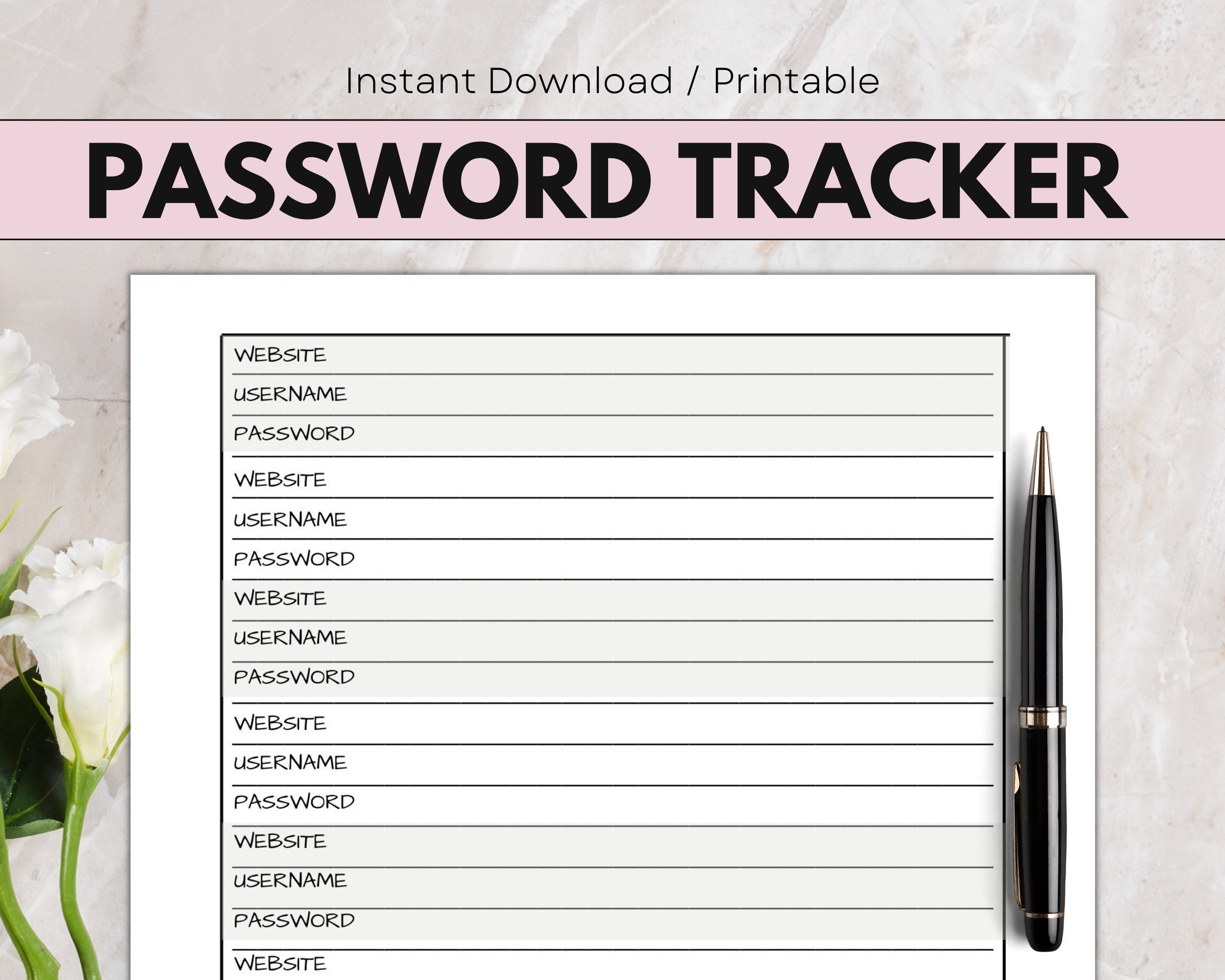 Password Tracker Printable Pdf, Password, Website & Username Keeper ...