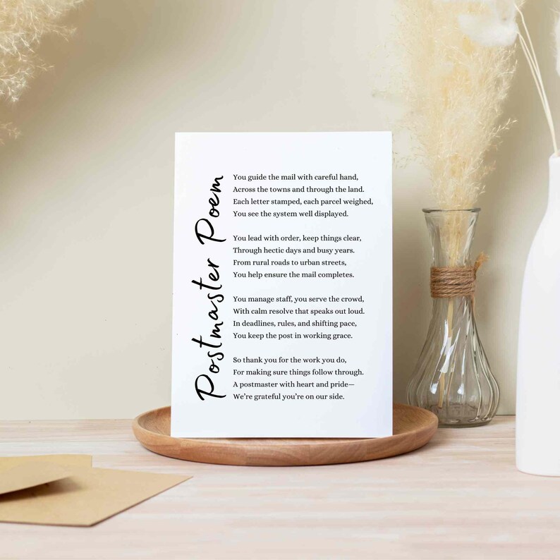 Postmaster Poem Gift Card Printable Wall Art Appreciation Gift Mail ...