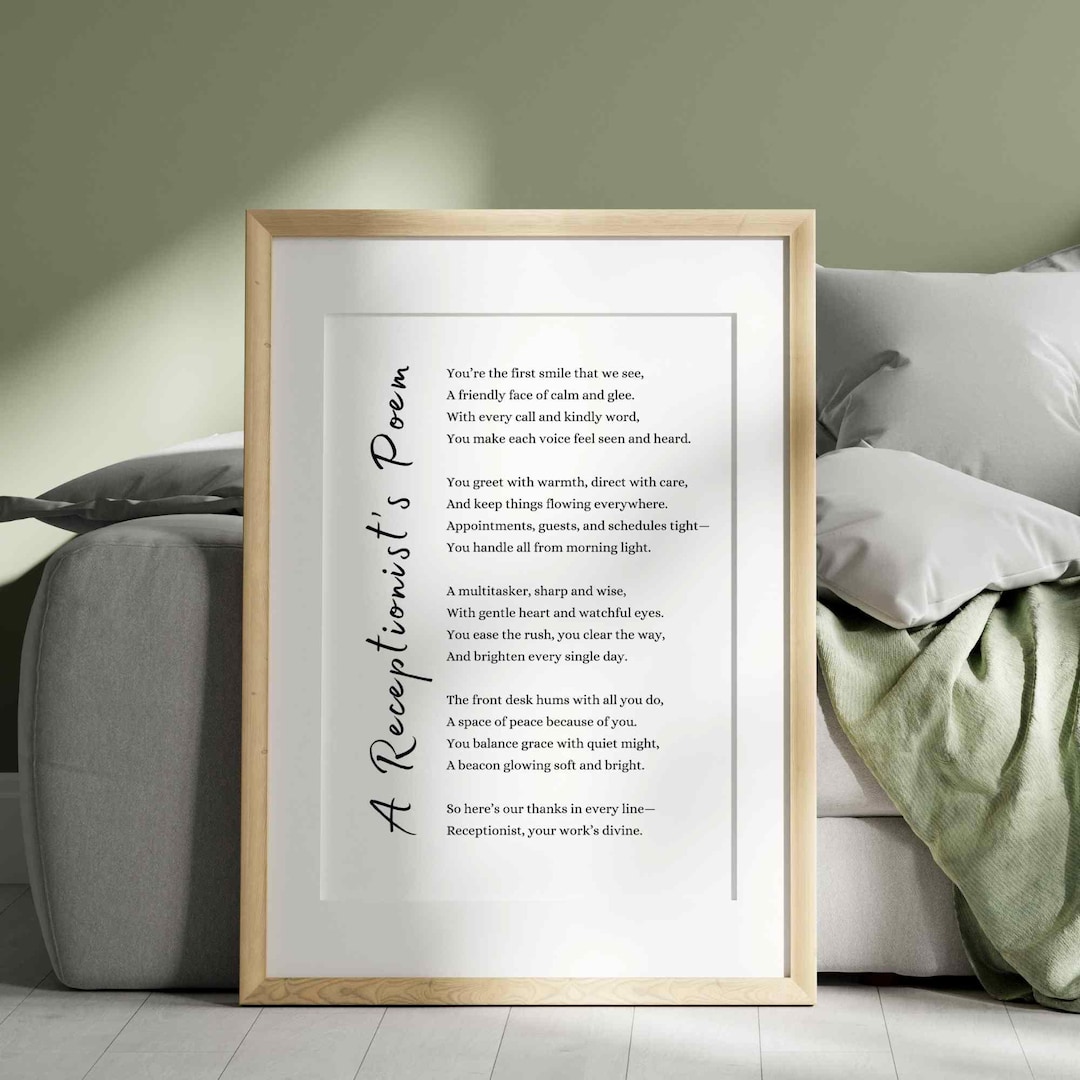 Receptionist Poem Appreciation Gift Admin Day Poetry Wall Art Print ...